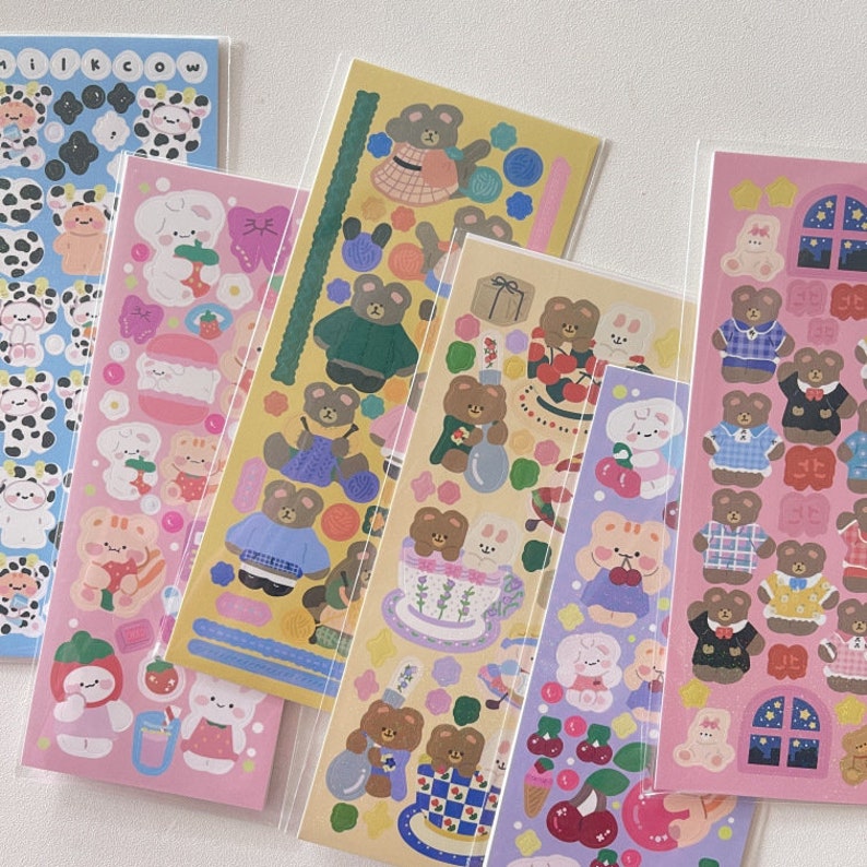 Cute Glitter Korean-style Cartoon Deco Sticker Sheet Polco - Etsy