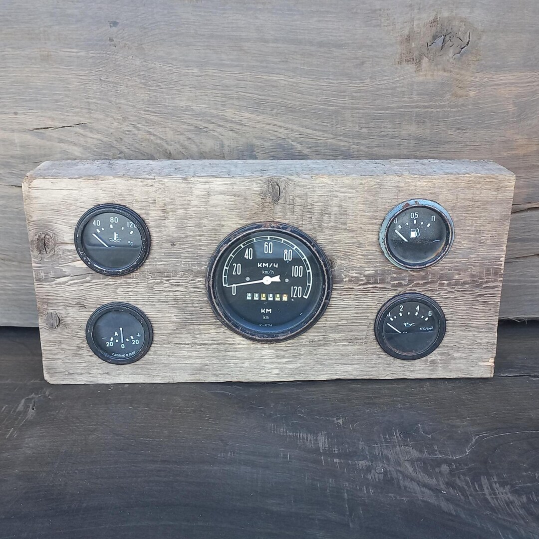 Old Wooden Rustic Dashboard With Gauges Wood Control Panel Board Oil ...