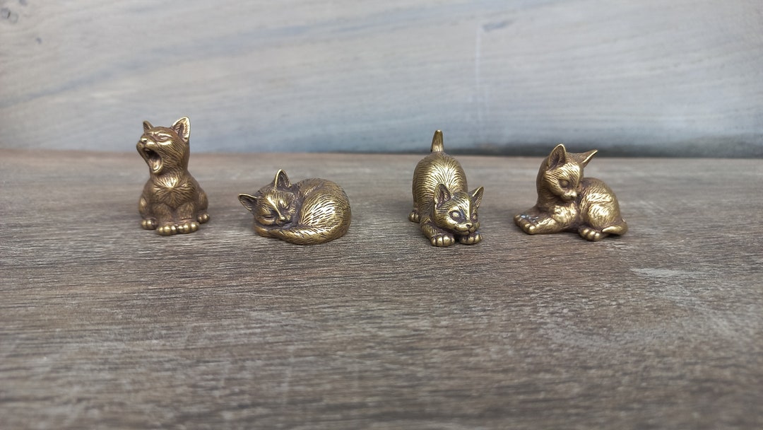 Set of 4 Cute Tiny Figurines, Little Brass Miniature Statue, Small ...