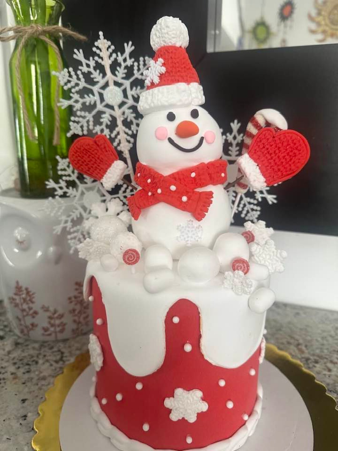 Whimsical Snowman Fake Cake. Adorable Christmas Cake Display for ...