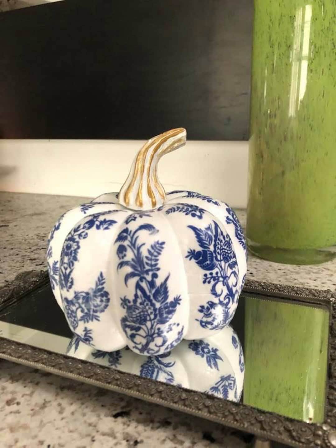 Chinoiserie Pumpkin, Blue and White Fall Decor, Decoupage Foam Pumpkin ...