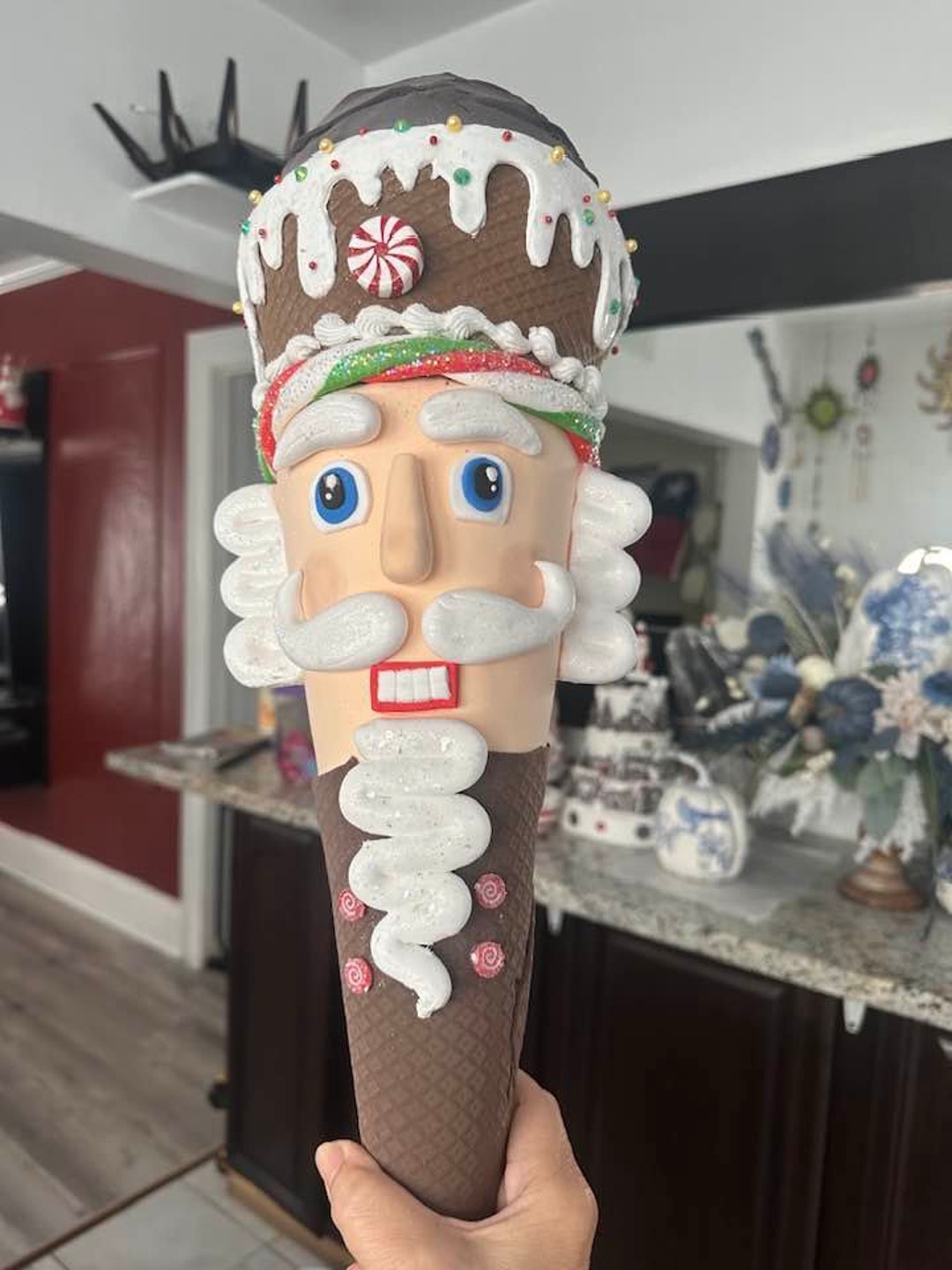 Extra Large Nutcracker Ice Cream Cone, Whimsical Christmas Tree Topper ...