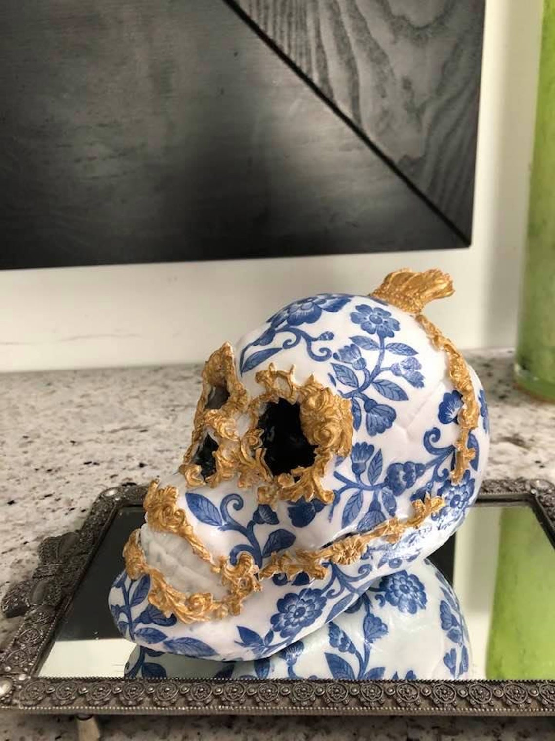 Day of the Death/ Skull/ Decoupage/white and Blue Decor/ - Etsy