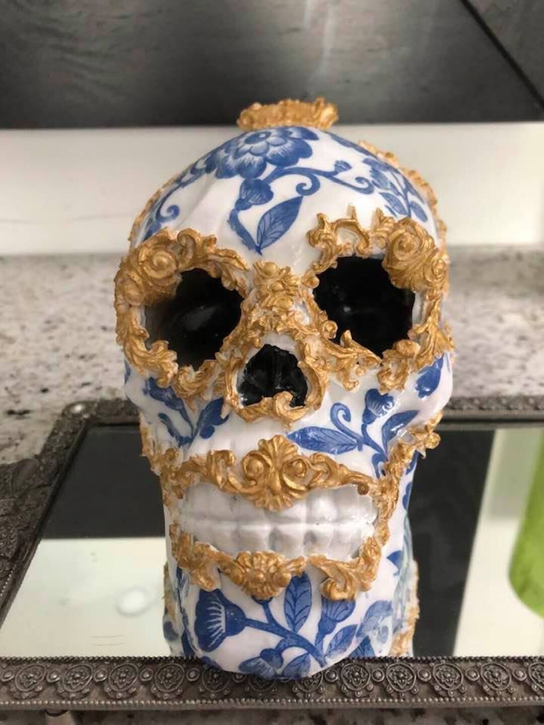 Day of the Death/ Skull/ Decoupage/white and Blue Decor/ - Etsy