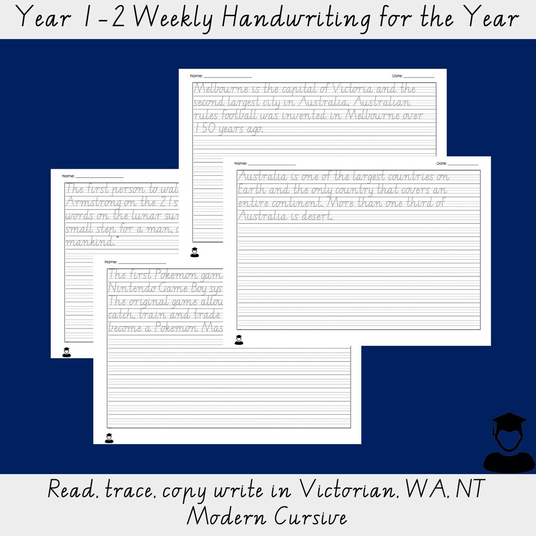Year 1 - 2 Weekly Handwriting for the Year Read, Trace, Copy, Write in ...