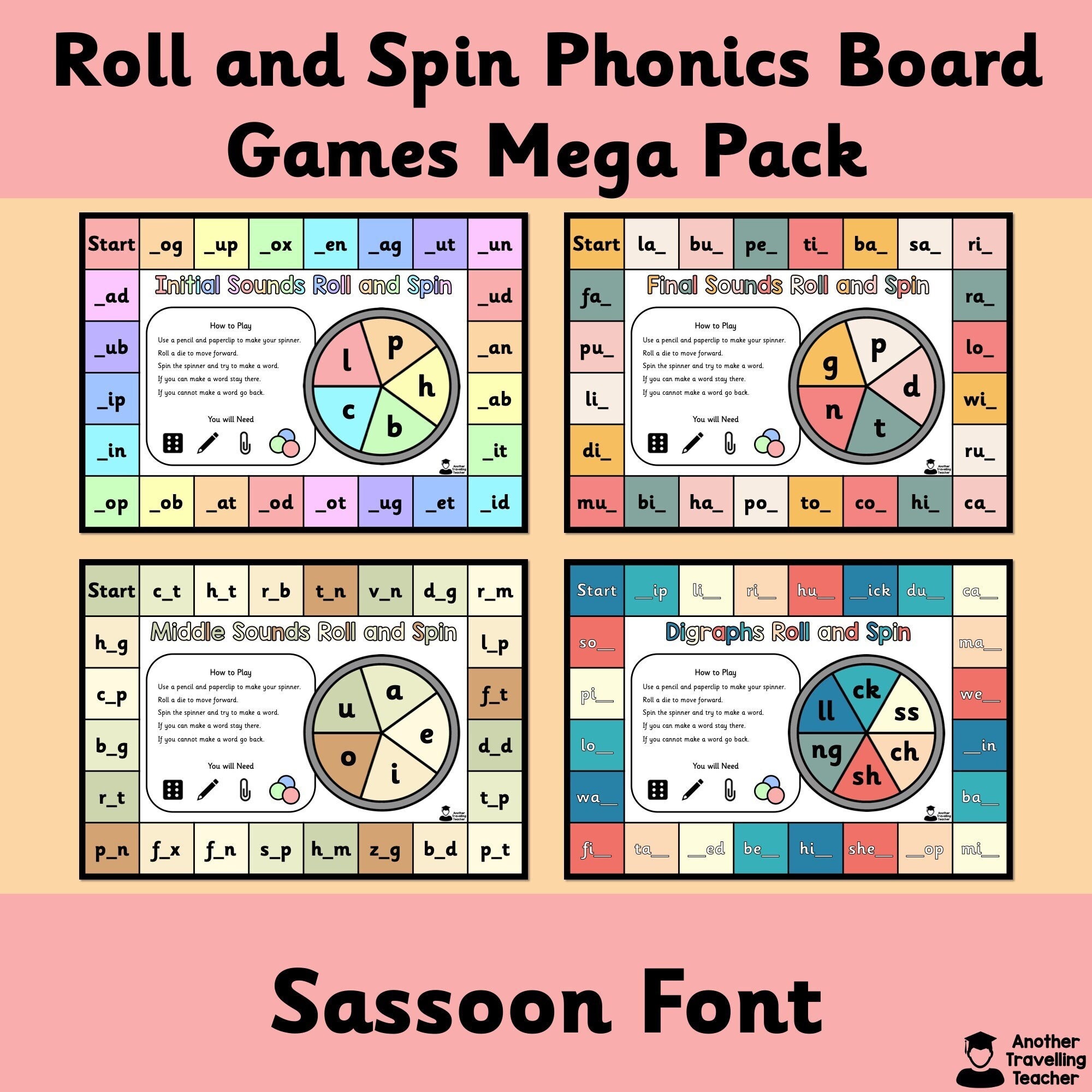 Roll and Spin Phonics Board Games Mega Pack - Etsy