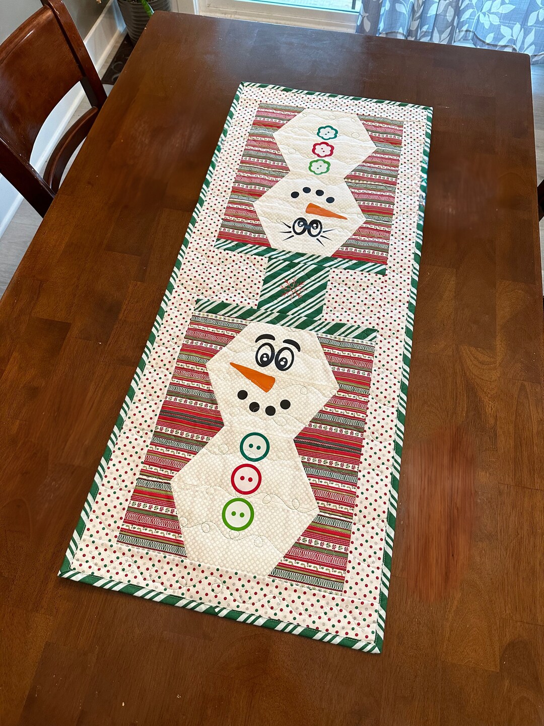 Candy Stripe Snowman Table Runner Quilted Table Runner, Quilted Snowman ...