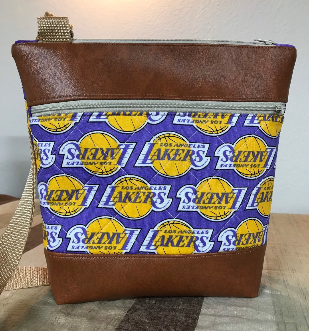 Los Angeles Lakers Crossbody Bag/purse Faux-leather Accents, Secure Zip ...