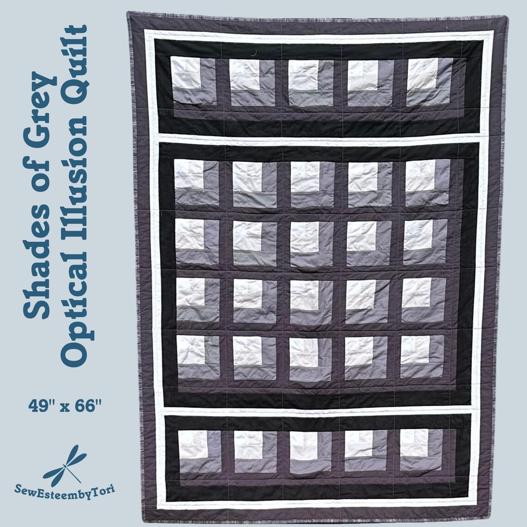 Shades of Grey Optical Illusion Quilt - 49"x66" - Throw Quilt, Lap Quilt, Quilted Wall Hanging ...