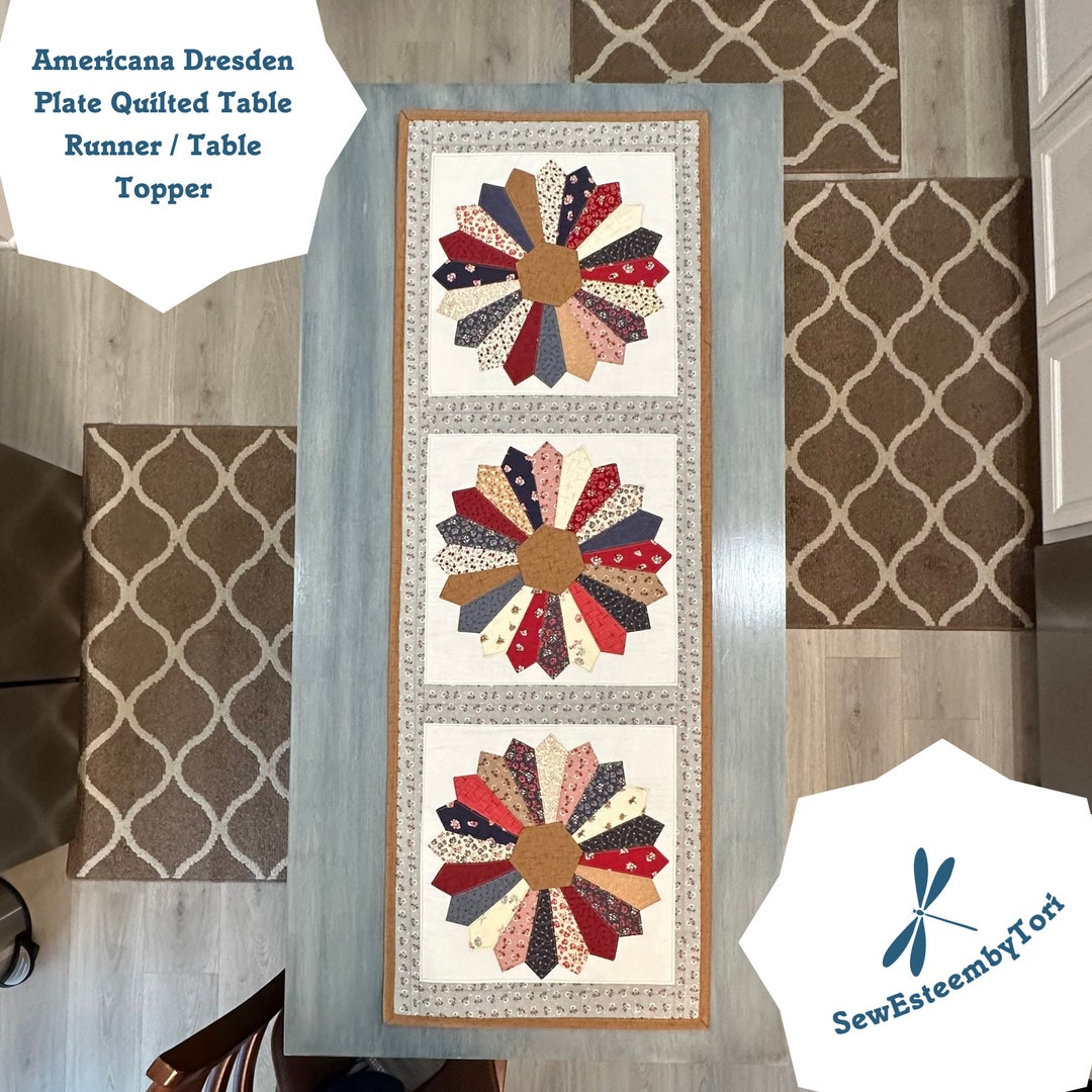 Americana Dresden Plate Quilted Table Runner / Table Topper / Spring ...