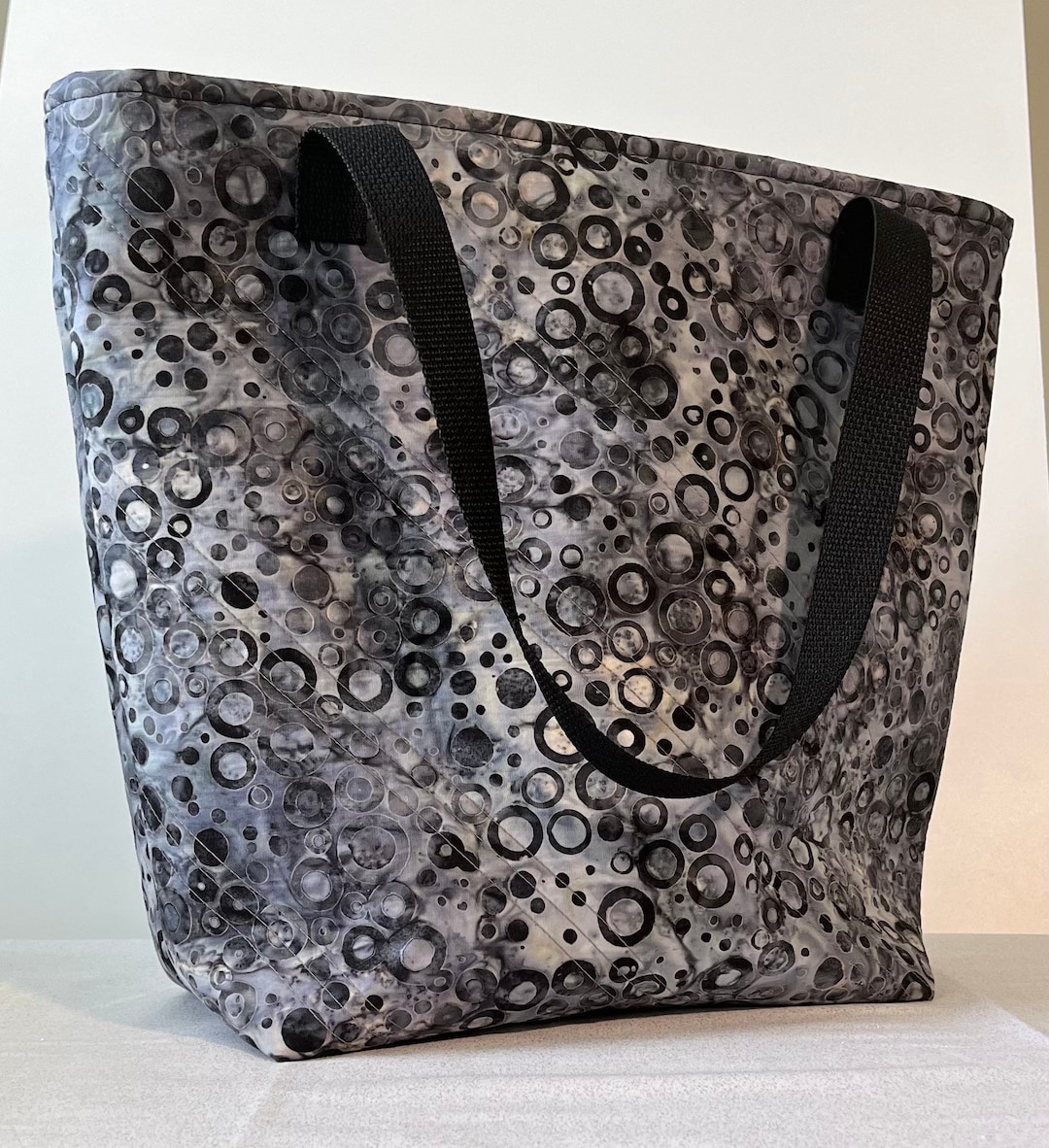 Big & Bold Tote Bag - Black and Grey Batik Rings - Recessed Zip Closure ...