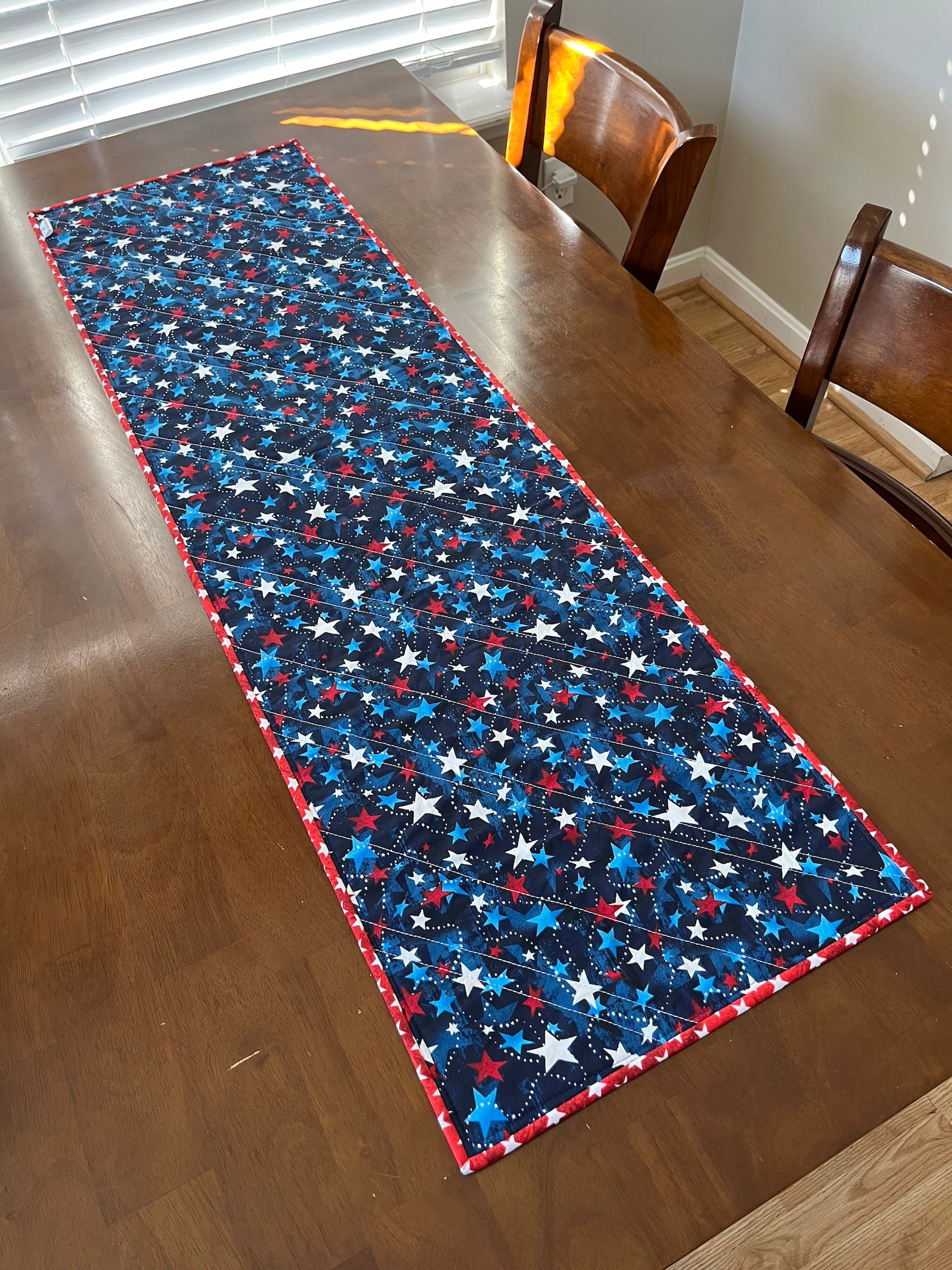 America Patriotic Quilted Table Runner - 48" Long - Red, White & Blue ...