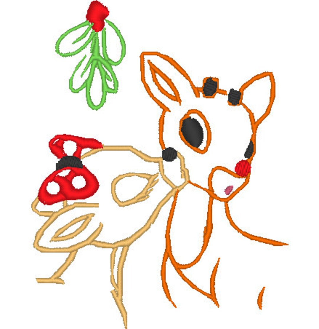 Clarisse Kissing Rudolph - the Red Nose Reindeer Xmas Embroidery File ...