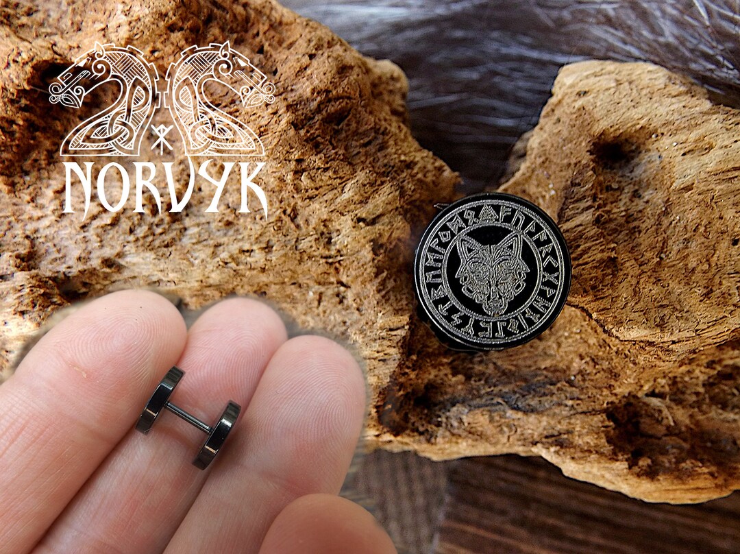 Viking Black Steel Stud Earring Nordic Fenrir Wolf for Men or Women - Etsy