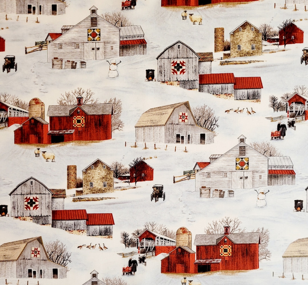 Red Barn Fabric, Barn Quilts Fabric by Elizabeth Studio. 4708 Fabric by ...