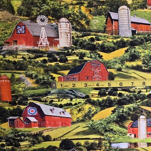 Red Barn Fabric, Barn Quilts Fabric by Timeless Treasures. CD2912 ...