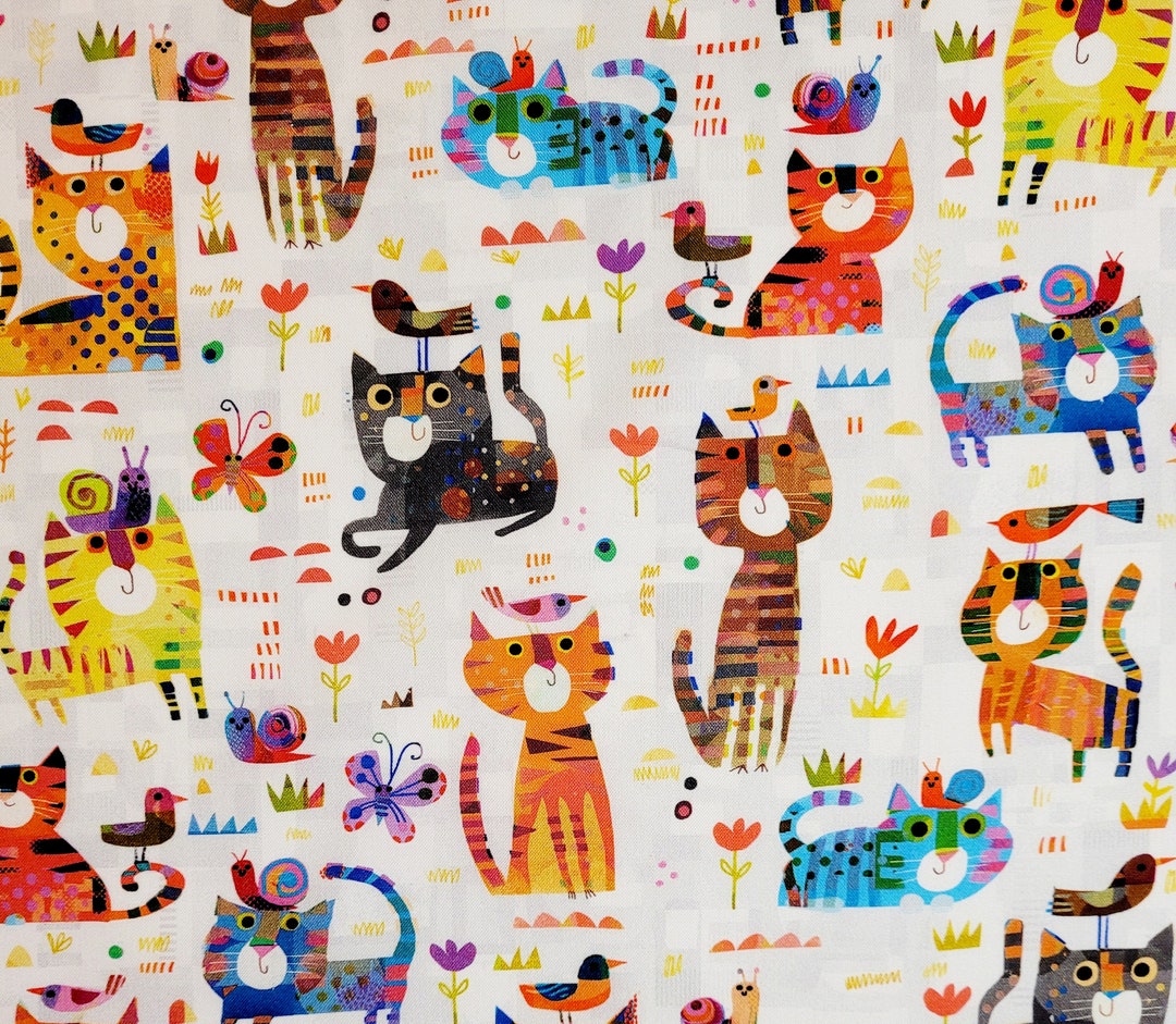 Cat Fabric, Catsville by Gareth Lucas. #53482D-1 Fabric by the Yard and ...
