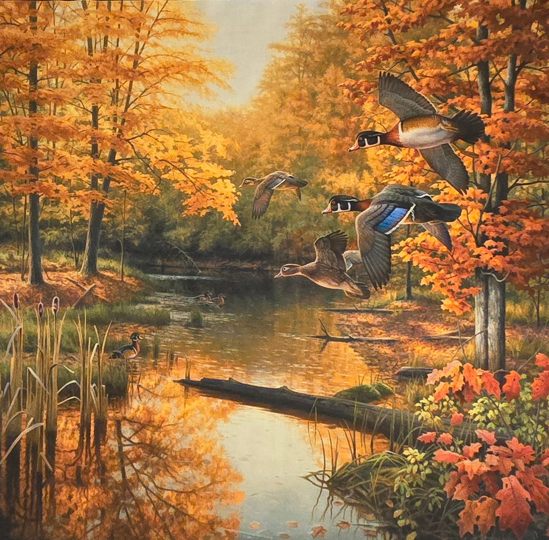 Duck Fabric Panel, Lakeside Sunset. Measures 36 X 42 1/2. Fabric Panels ...