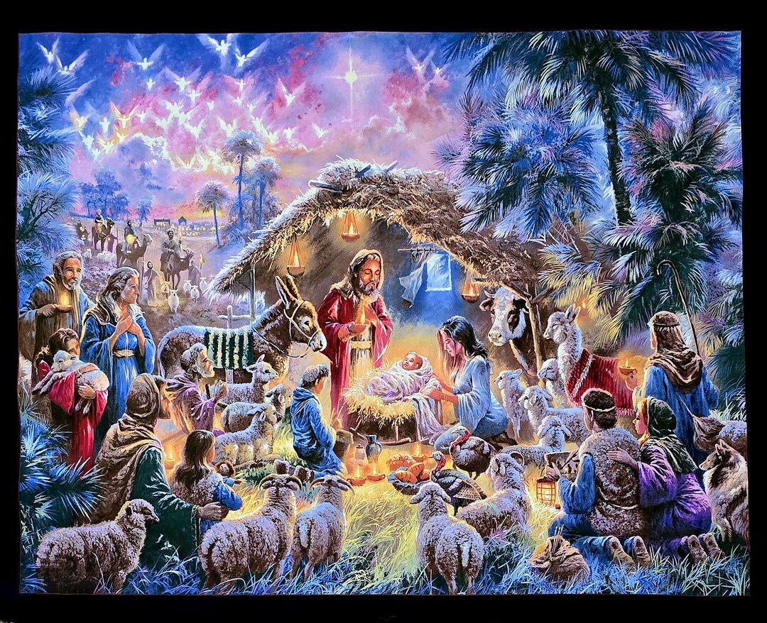 Nativity Fabric Panel, by Elizabeth's Studio.# 9614 Black. Measures 35 ...