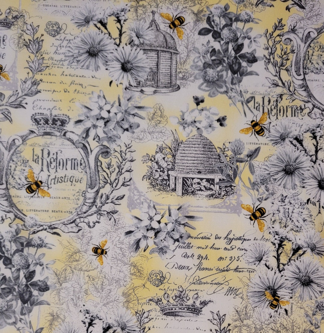 Bee Fabric, Bees and Flowers by Hi-fashion. Fabric by the Yard and Half ...