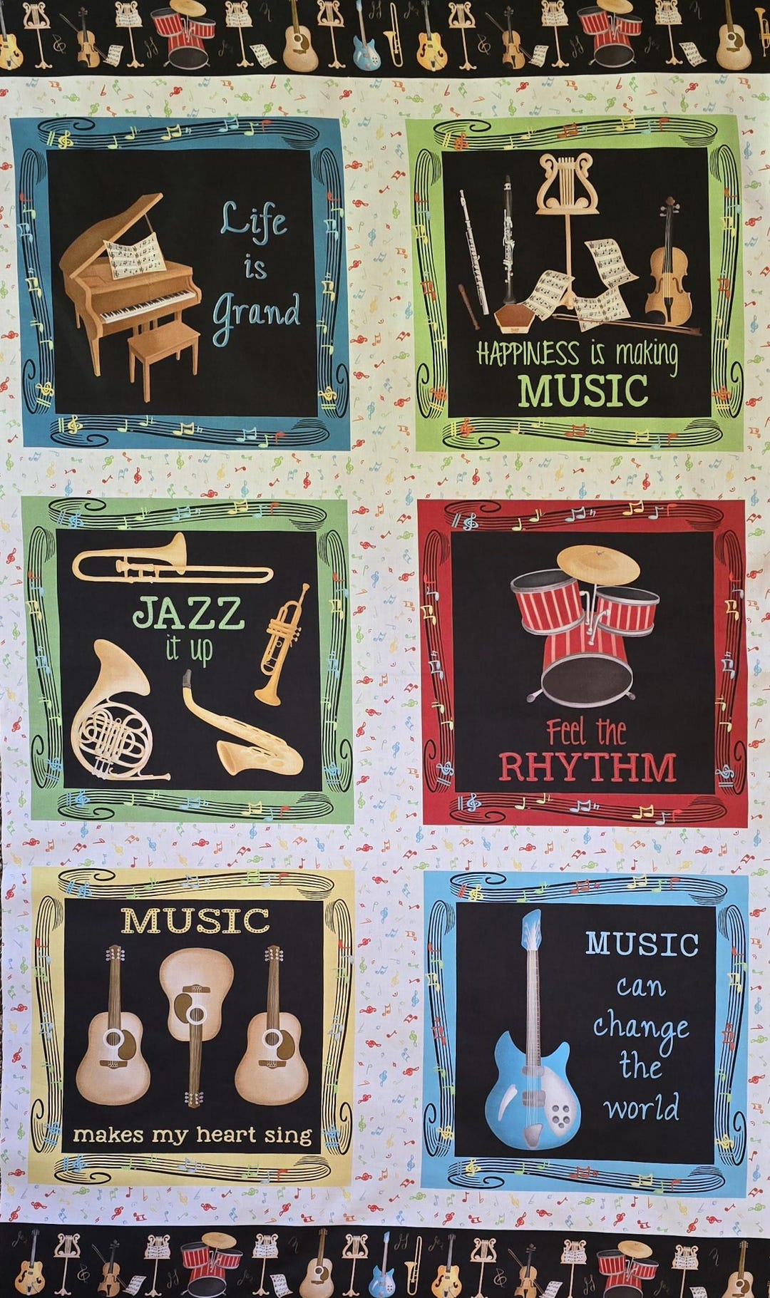 Making Music Fabric Panel by Benartex Music Panel#14765. Measures 28 X ...