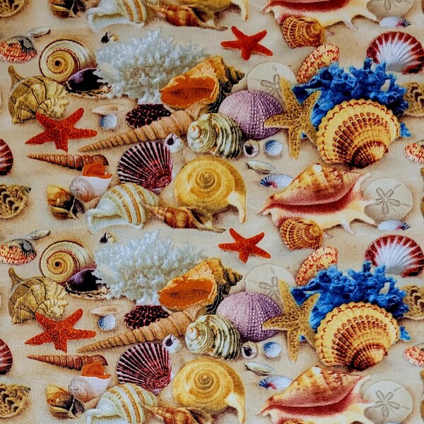 Nautical Seashell Fabric by the Yard - Etsy