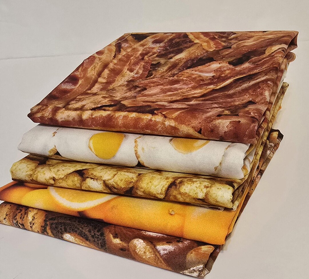 Bacon, Breakfast Fabric Bundle. 5 Fabrics in Fat Quarter,half Yard,and ...