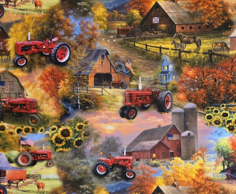 Farmall Tractor/barn Fabric, by Sykel, #10525. Fabric Sold by the ...