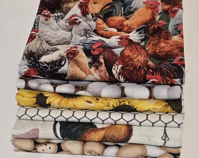 Chicken Fabric Bundle. 6 Fabrics in Fat Quarter and 1/2 Yard Bundles ...