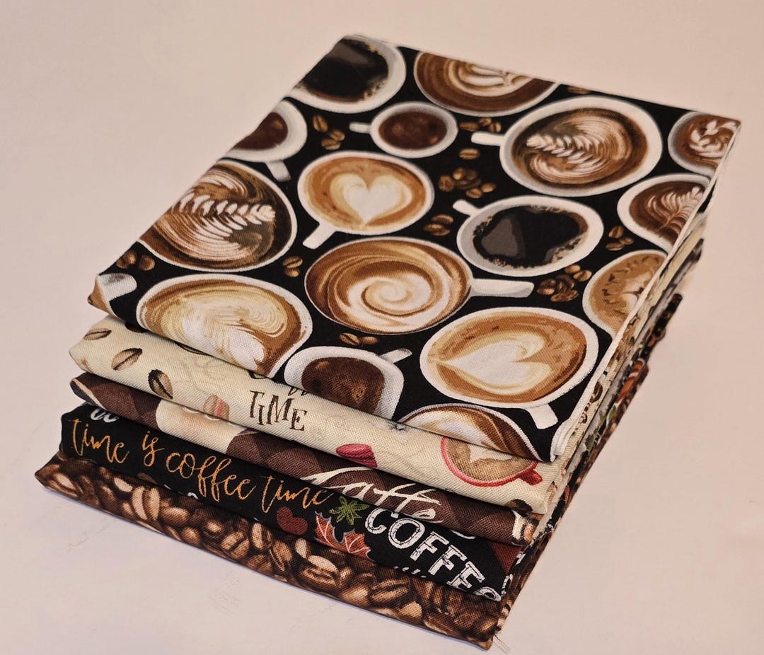 Fresh Brewed, Coffee Fabric Bundle, 5 Different Fabrics in Fat Quarter ...