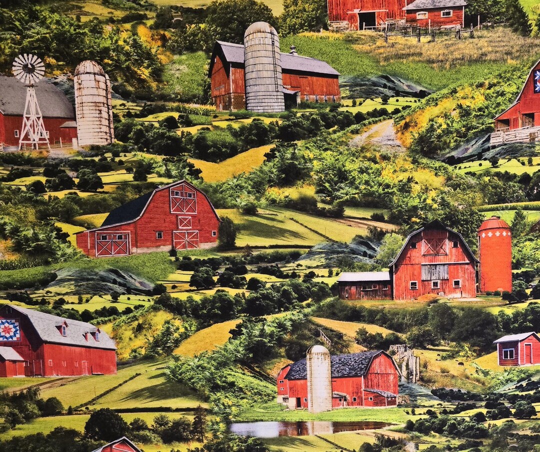 Red Barn Fabric, Barn Quilts Fabric by Timeless Treasures. CD2912 ...