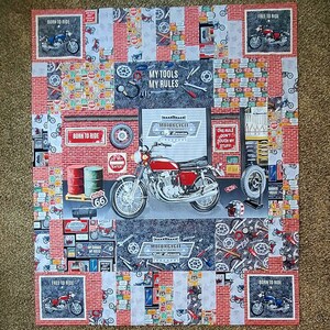 Motorcycle Finished Quilt 55x66. My Tools My Rules Fabric by Henry ...