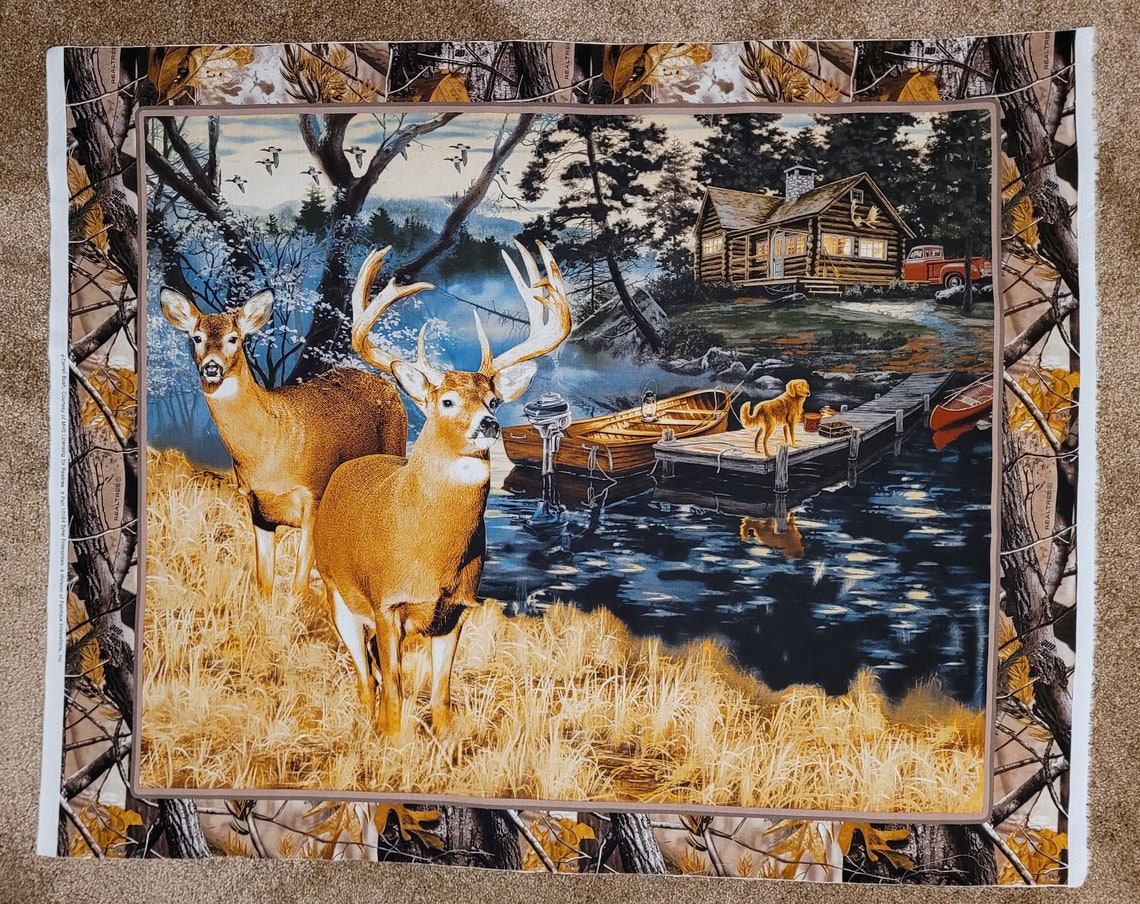 Deer Fabric Panel, Lakeside Sunset. Measures 36 X 42 1/2. Fabric Panels ...