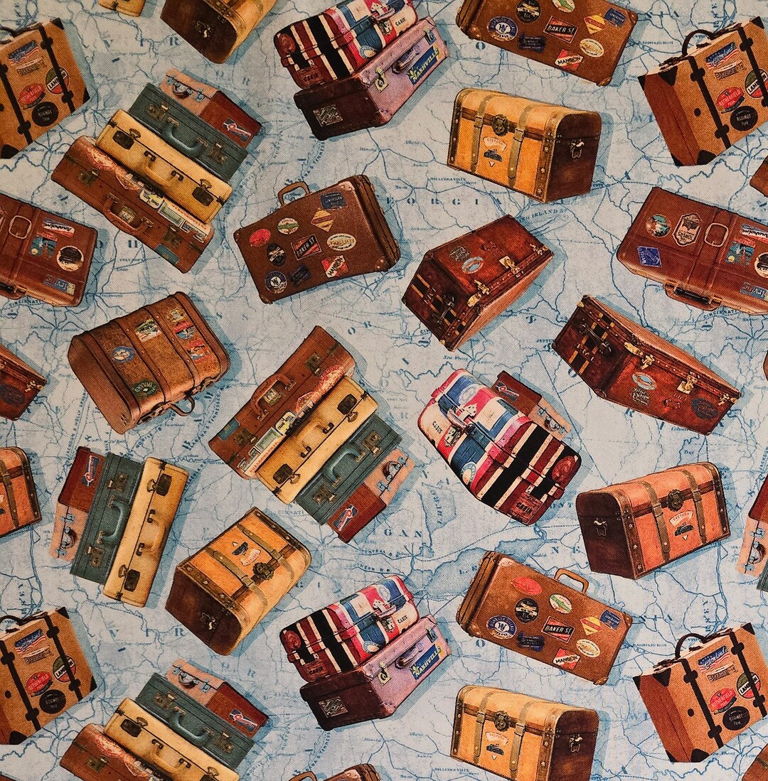 Trunk Fabric, Traveling Trunks by Michael Miller, #DCX11580. Beige ...