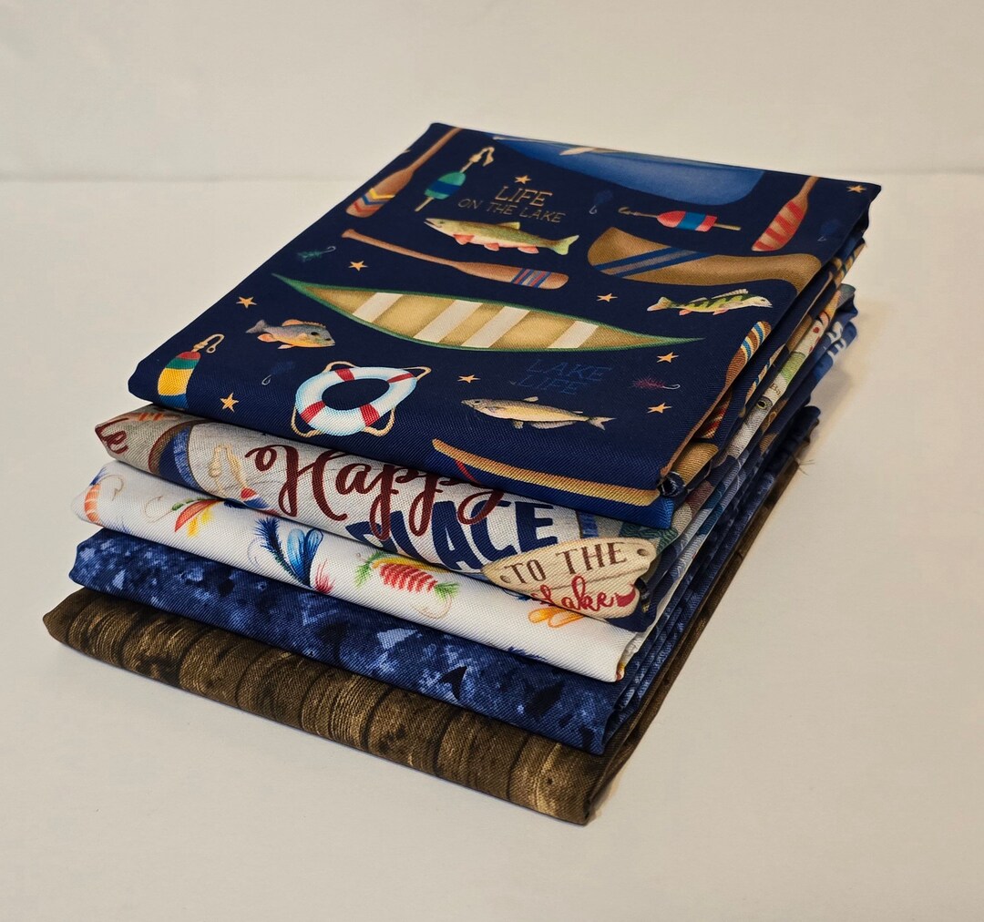 Lake Life Fabric Bundle, 5 Different Fabrics. Fat Quarter Bundle, Half ...