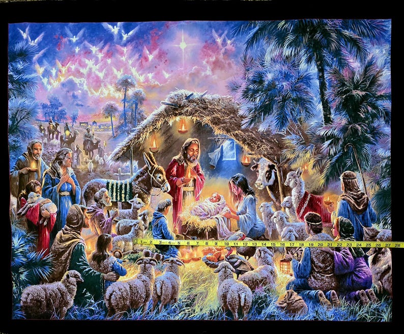 Nativity Fabric Panel, by Elizabeth's Studio.# 9614 Black. Measures 35 ...
