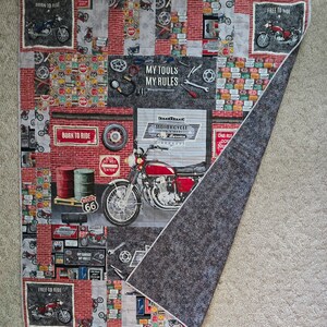 Motorcycle Finished Quilt 55x66. My Tools My Rules Fabric by Henry ...