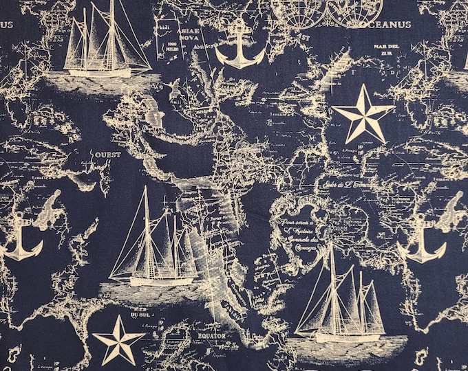 Nautical Fabric by Brother Sister Designs B73-W-P17N. Fabric - Etsy