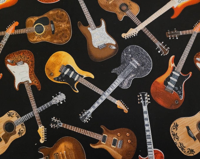 Guitars on Black From Timeless Treasures Fabrics - Etsy