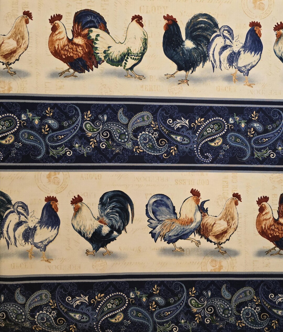 New Rooster Fabric, Border Print.american Pride by Geoff Allen for ...