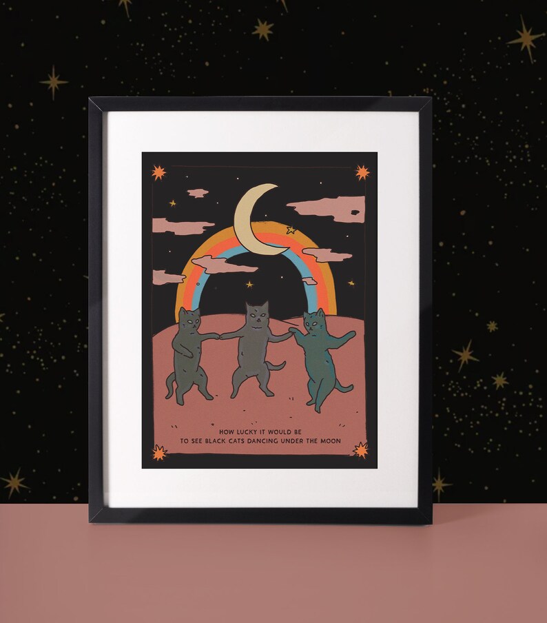 Black Cats Dancing Under the Moon Moonrise Menagerie Print | Etsy