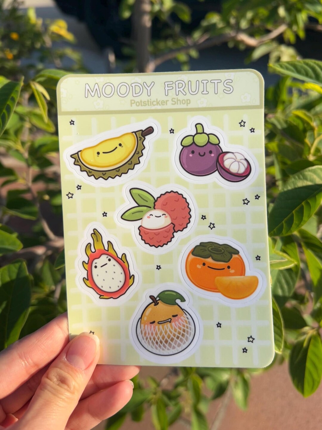 Exotic Fruit Sticker Sheet | Durian, Mangosteen, Lychee, Dragonfruit ...