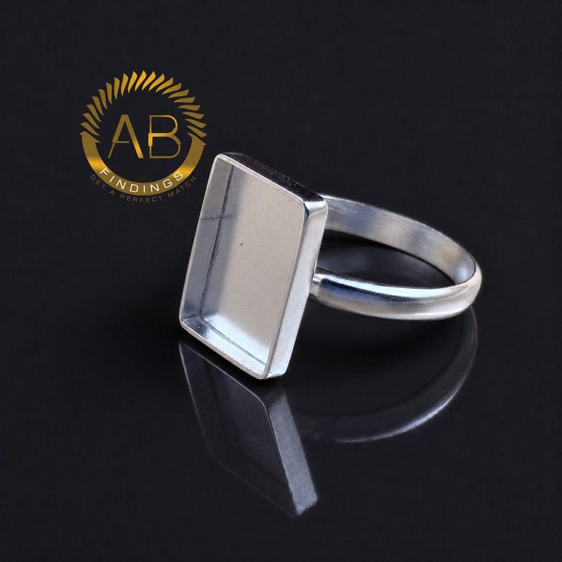Sterling Silver Rectangle Bezel Ring Blanks: Cabochon Stone Setting DIY ...