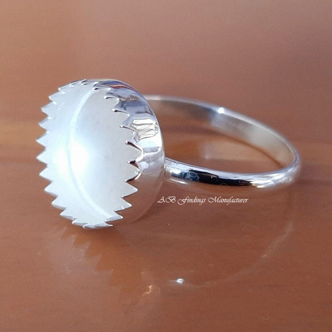 925 Sterling Silver Serrated Bezel Round Shape Stone Setting Blank Ring ...
