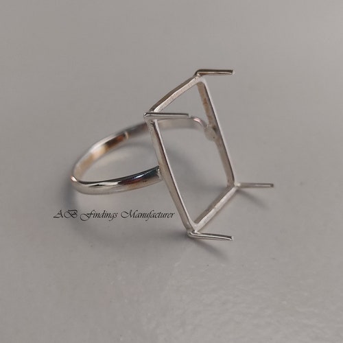925 Sterling Silver Rectangle Shape Ring Prong Bezel Setting - Etsy