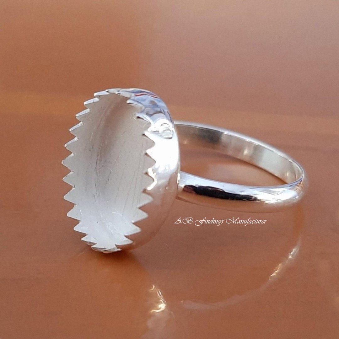 Sterling Silver Serrated Bezel Ring Blank: Oval Cabochon Setting, DIY ...