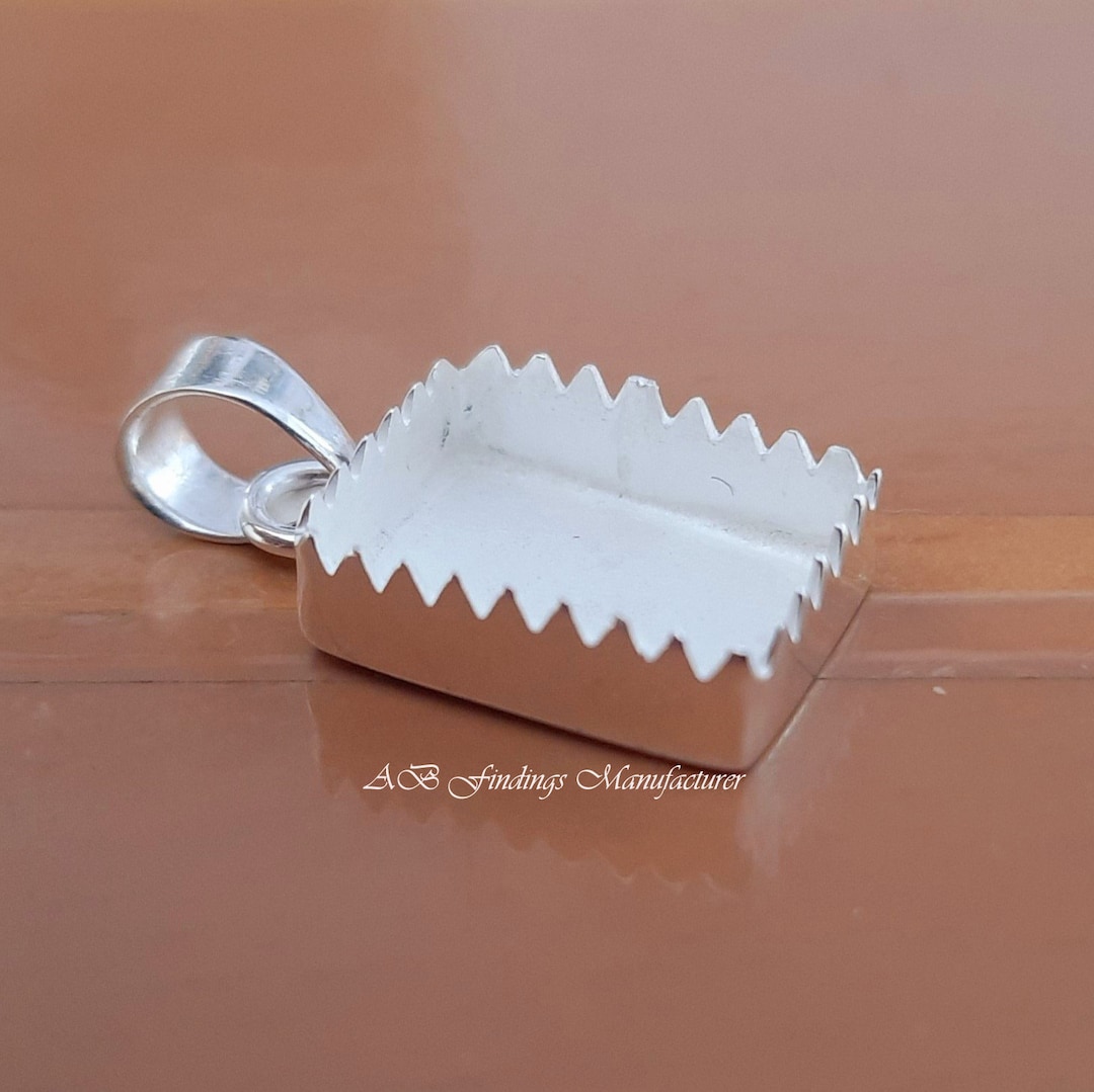 925 Sterling Silver Serrated Bezel Rectangle Stone Setting Cup Pendant ...