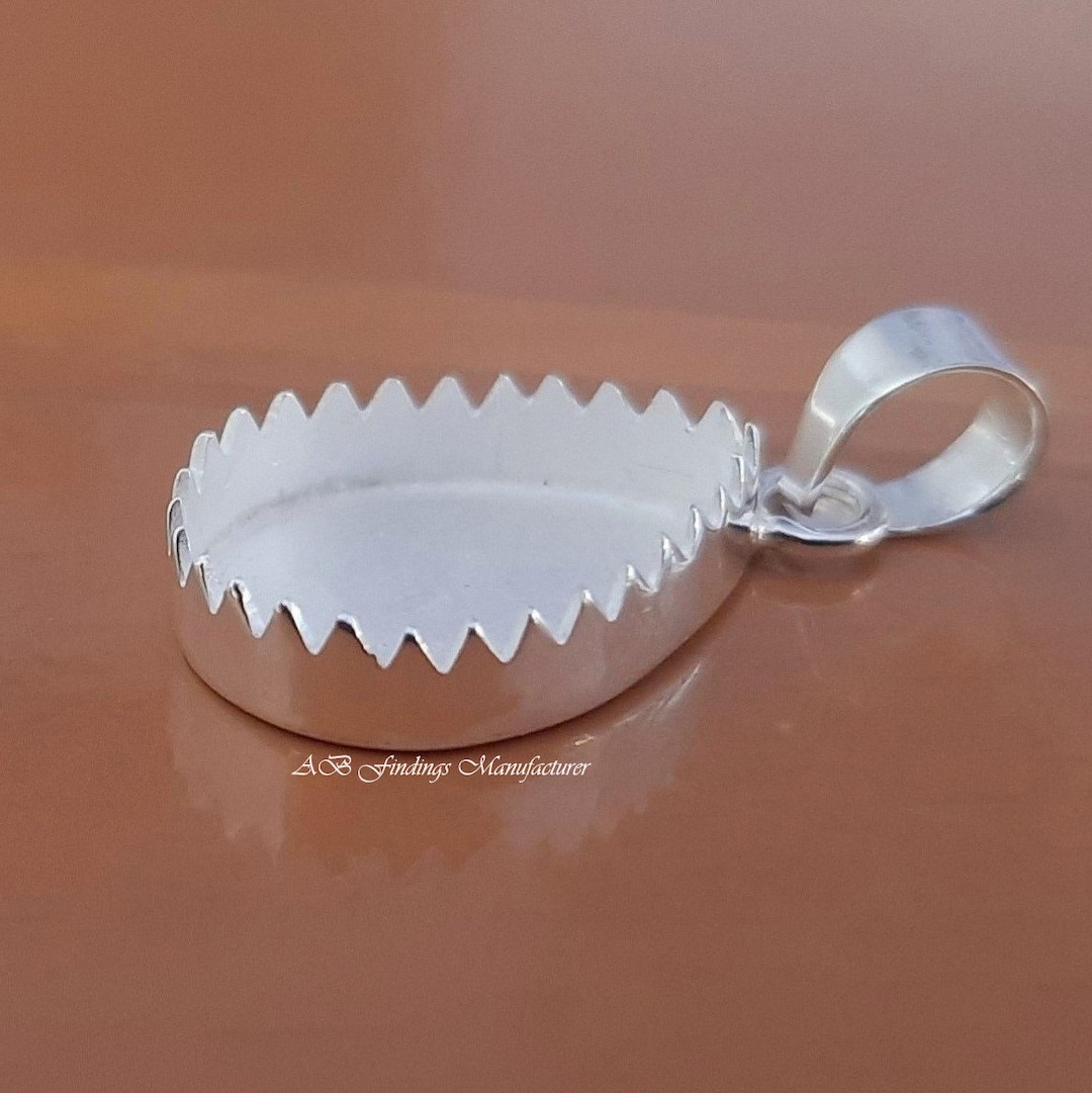 925 Sterling Silver Serrated Bezel Pear Shape Stone Setting Cup Pendant ...