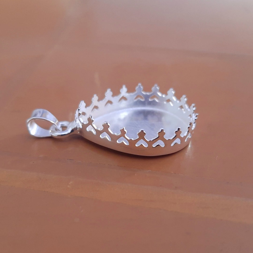 925 Sterling Silver Teardrop/pear Pendant Setting Bezel Blank Cup ...
