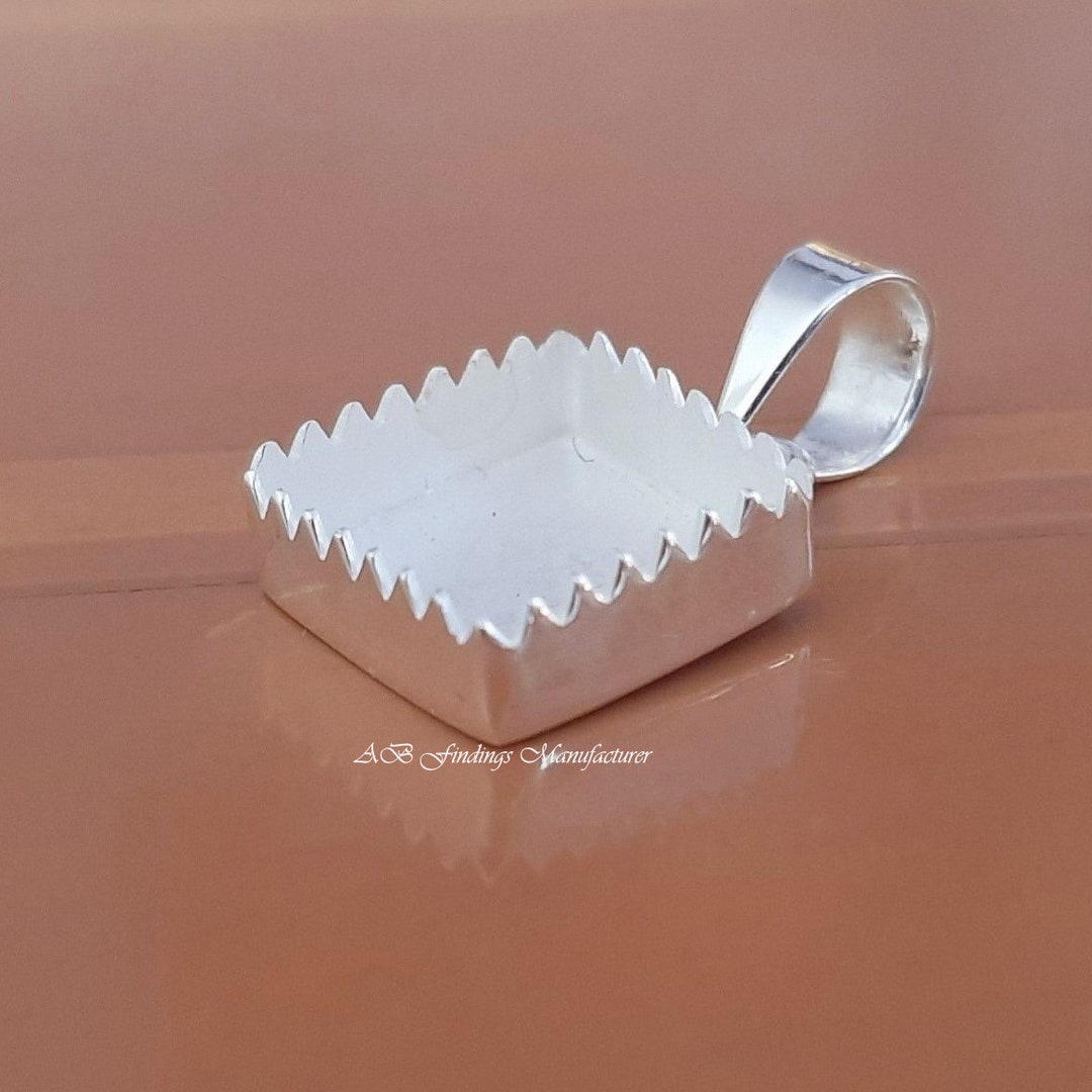 Sterling Silver Serrated Bezel Square Pendant: Cabochon Stone Setting ...